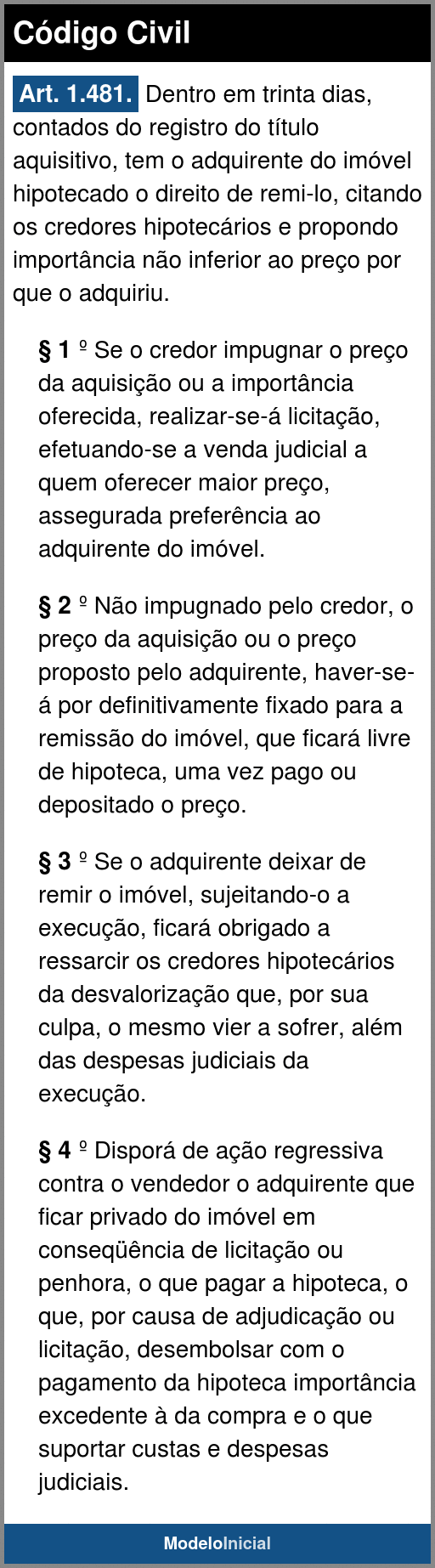 Artigo 1.481 - Código Civil / 2002