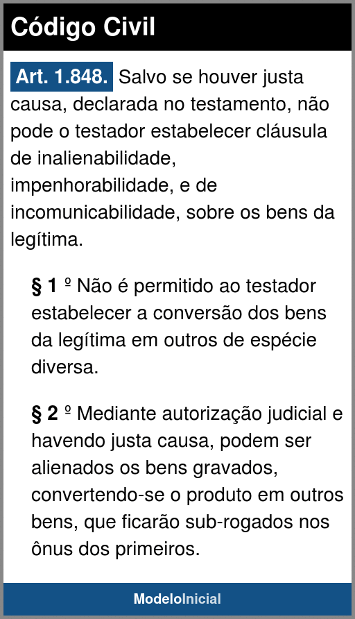 Artigo 1.848 - Código Civil / 2002