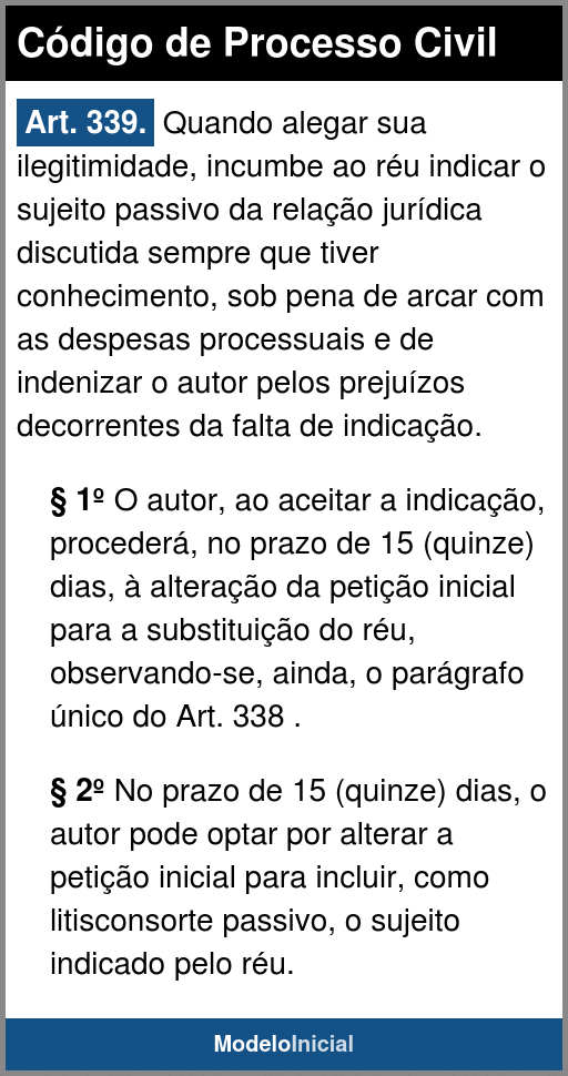 Artigo 339 - CPC / 2015