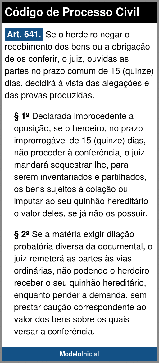 Artigo 641 - CPC / 2015