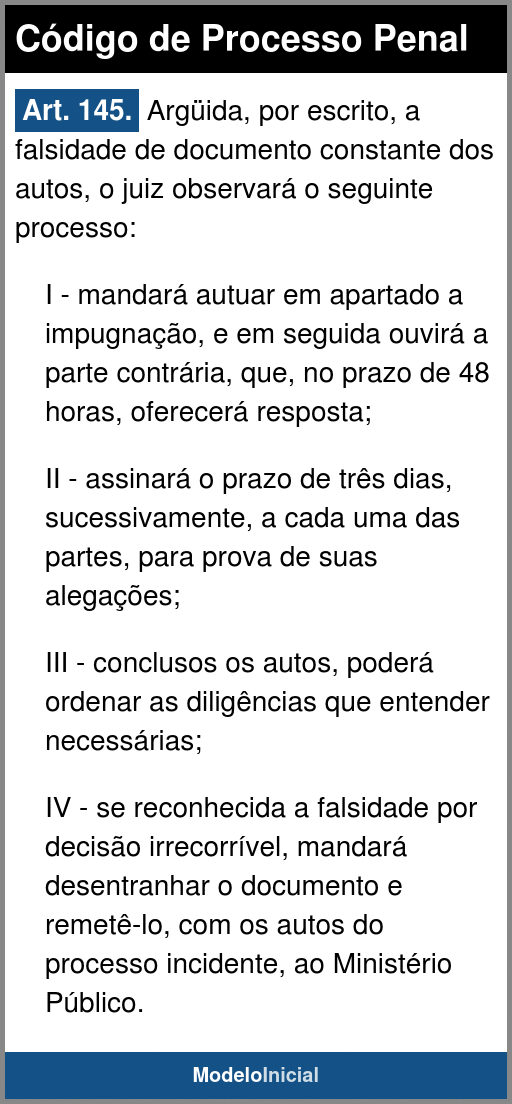 Artigo 145 - CPP / 1941