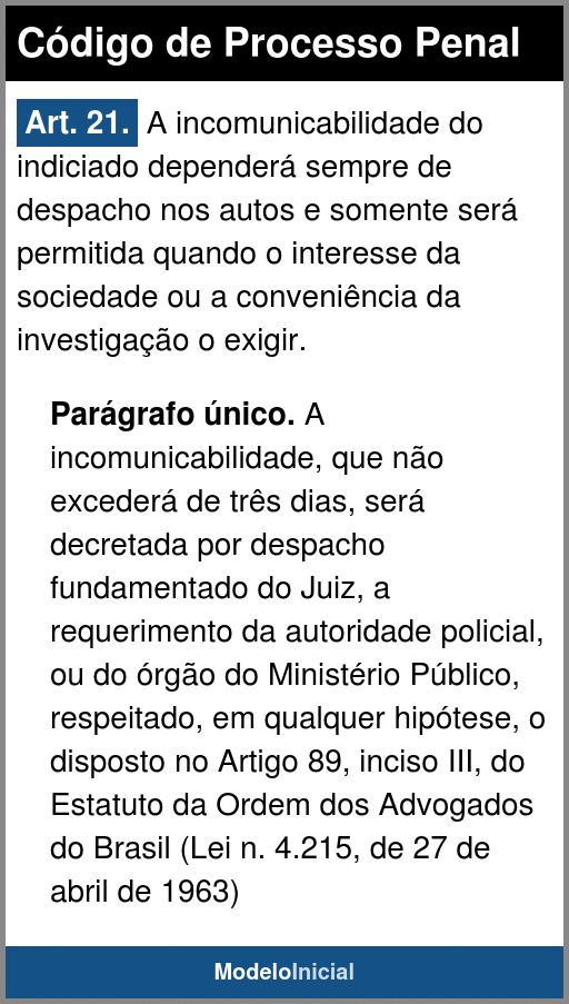 Artigo 21 - CPP / 1941