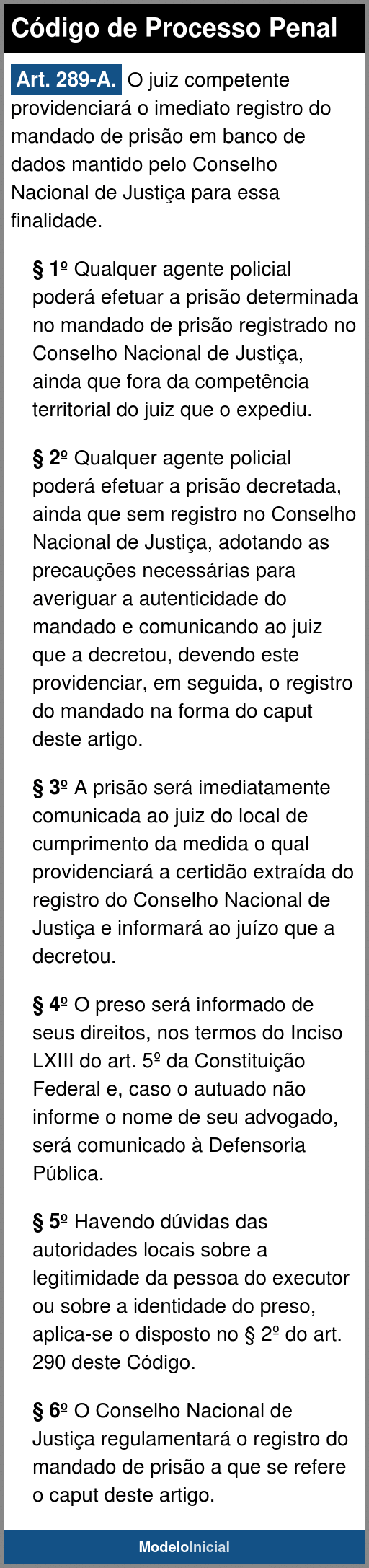 Artigo 289-A - CPP / 1941