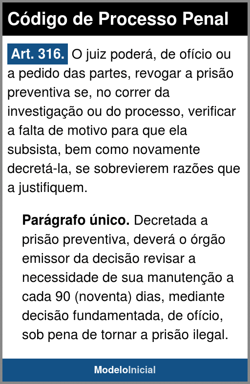 Artigo 316 - CPP / 1941