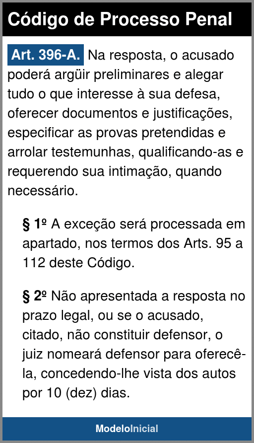 Artigo 396-A - CPP / 1941