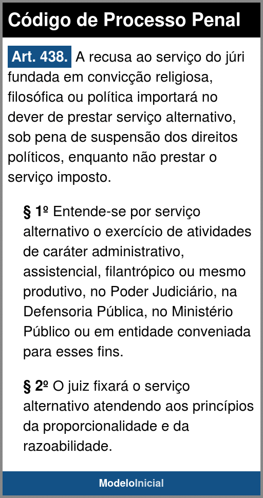 Artigo 438 - CPP / 1941