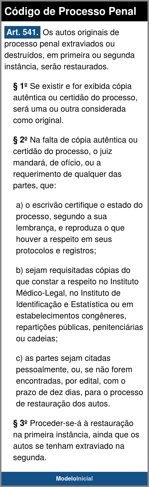 Artigo 541 - CPP / 1941