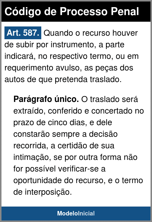 Artigo 587 - CPP / 1941