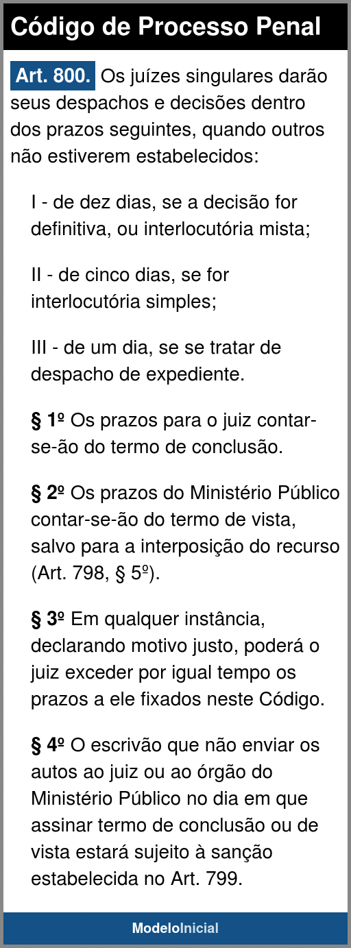 Artigo 800 - CPP / 1941