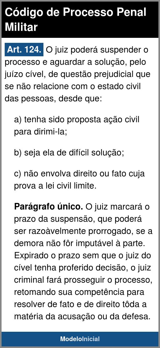 Artigo 124 - CPPM / 1969