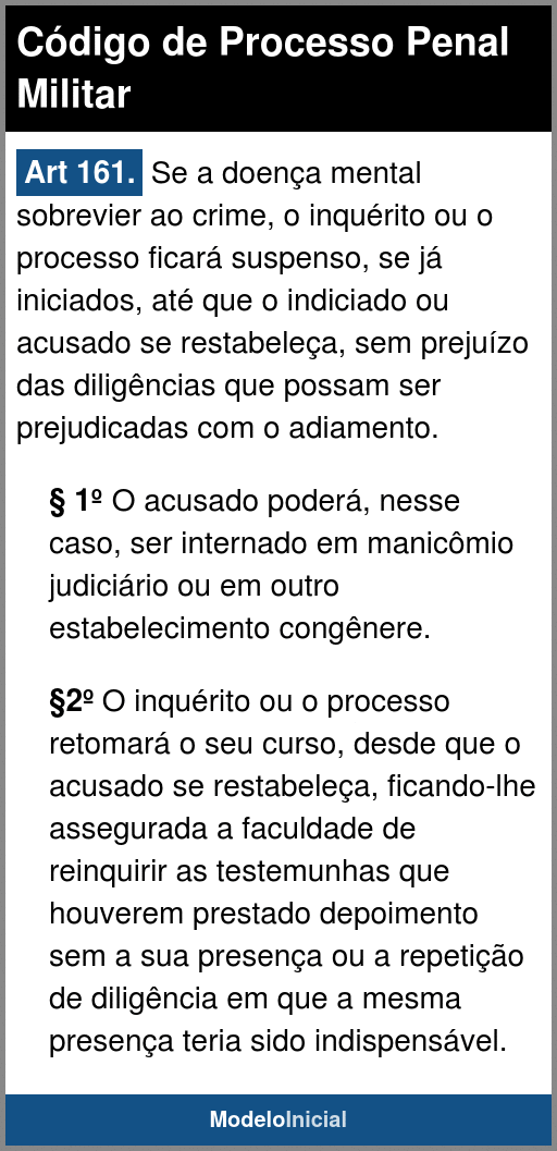 Artigo 161 - CPPM / 1969