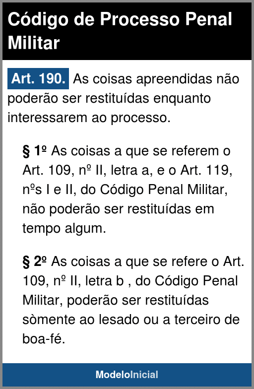 Artigo 190 - CPPM / 1969