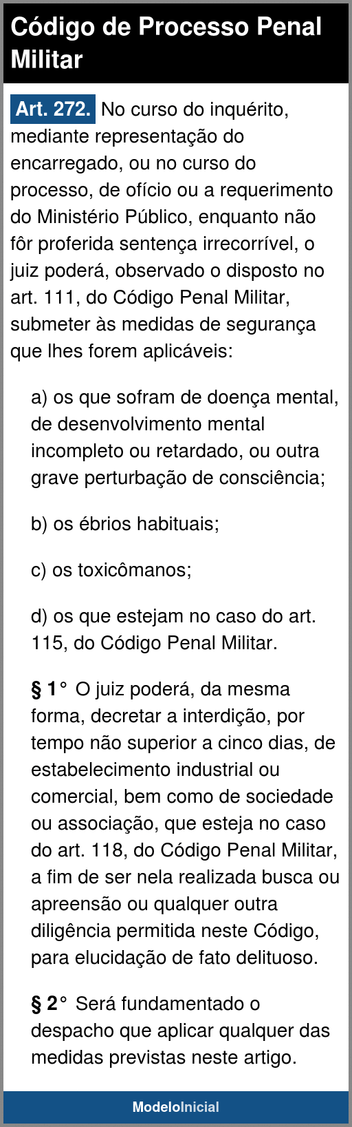 Artigo 272 - CPPM / 1969