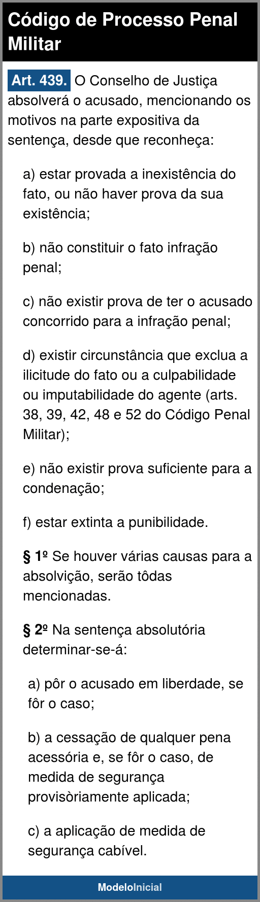 Artigo 439 - CPPM / 1969