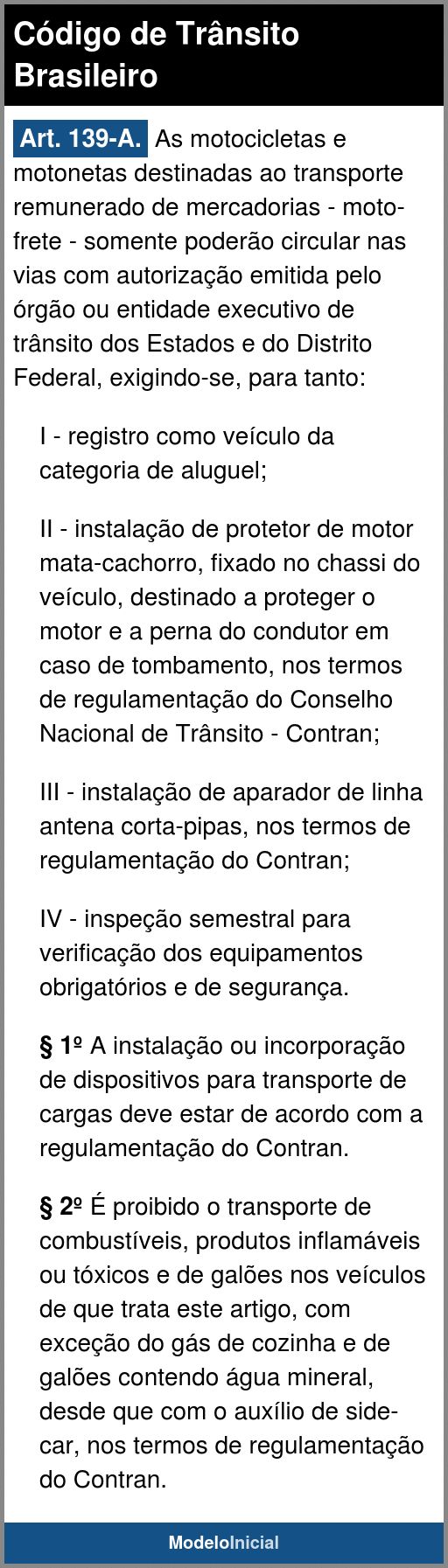 Artigo 139-A - CTB / 1997