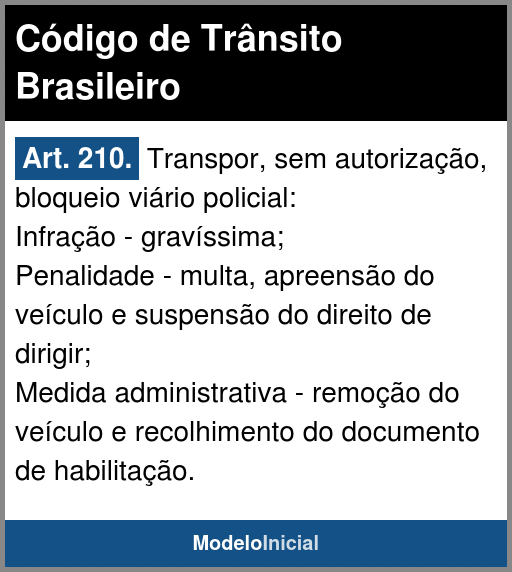 Artigo 210 - CTB / 1997