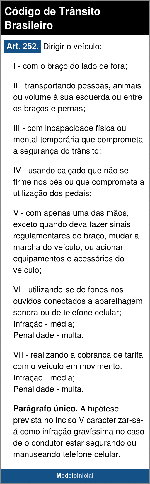 Artigo 252 - CTB / 1997