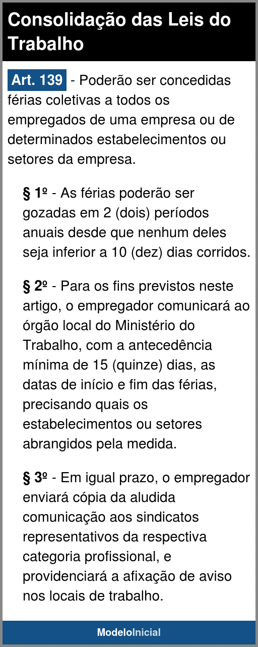 Artigo 139 - CLT / 1943