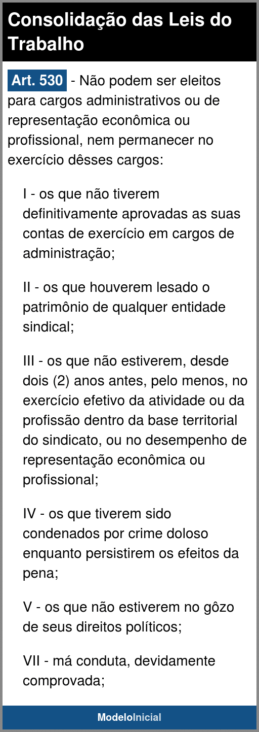 Artigo 530 - CLT / 1943