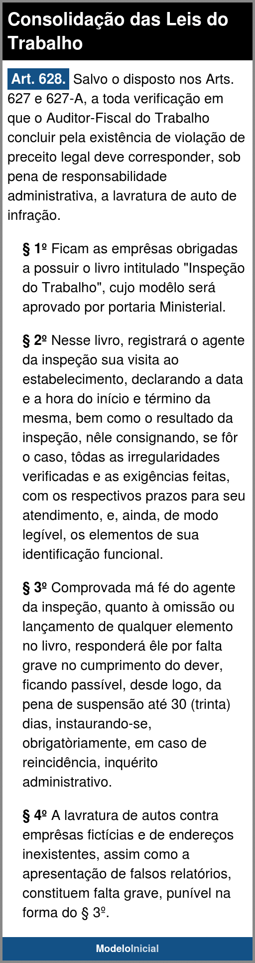 Artigo 628 - CLT / 1943