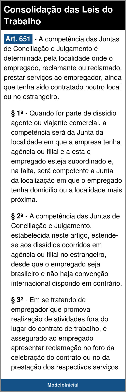 Artigo 651 - CLT / 1943