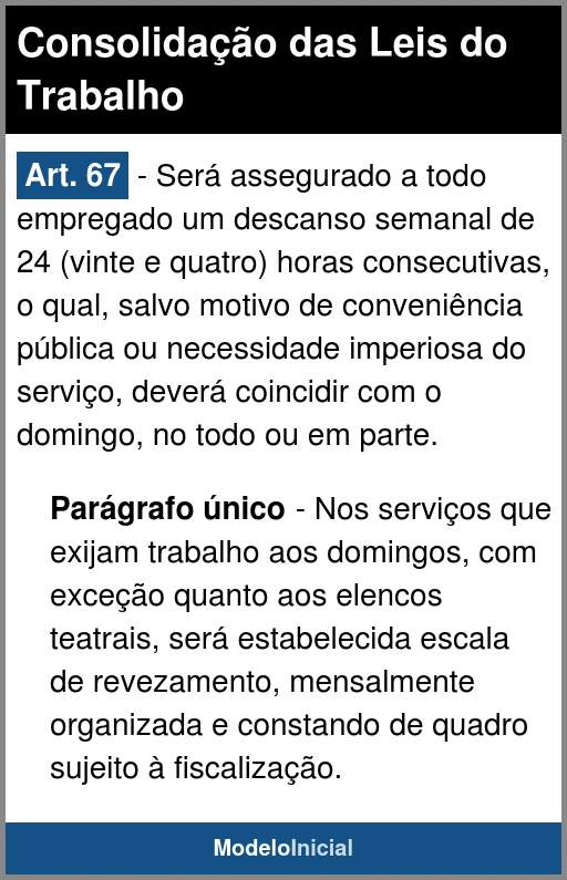 Artigo 67 - CLT / 1943