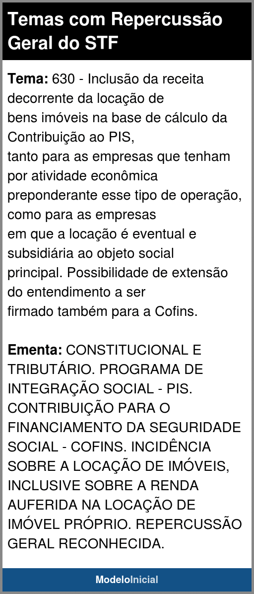 Tema 630 - Temas com Repercussão Geral do STF Tema 630 - Temas com Repercussão Geral do STF