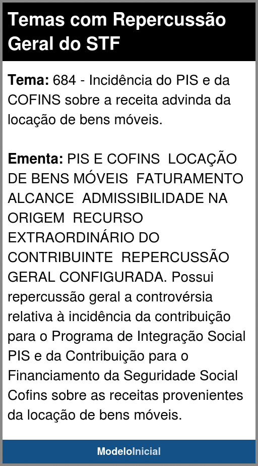Tema 684 - Temas com Repercussão Geral do STF Tema 684 - Temas com Repercussão Geral do STF