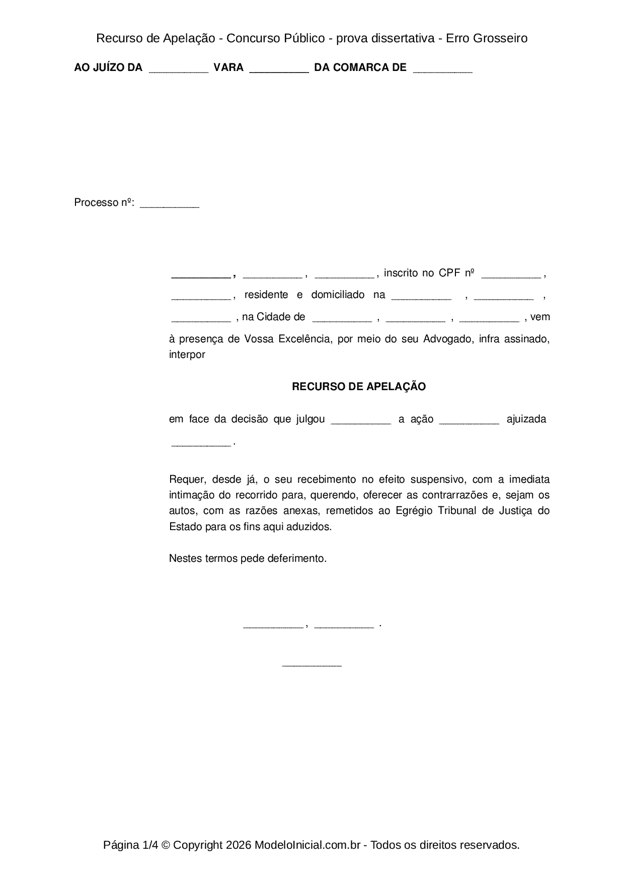 Modelo Apelação - Atualizado 2026- prova discursiva