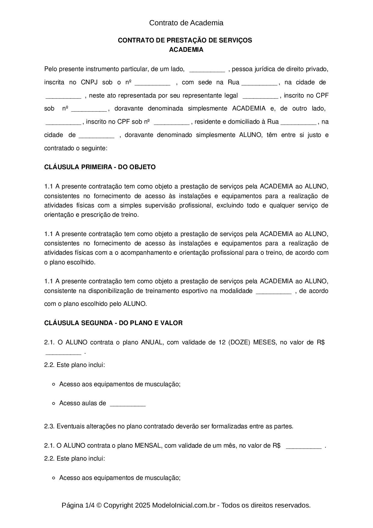 Modelo Contrato de Academia