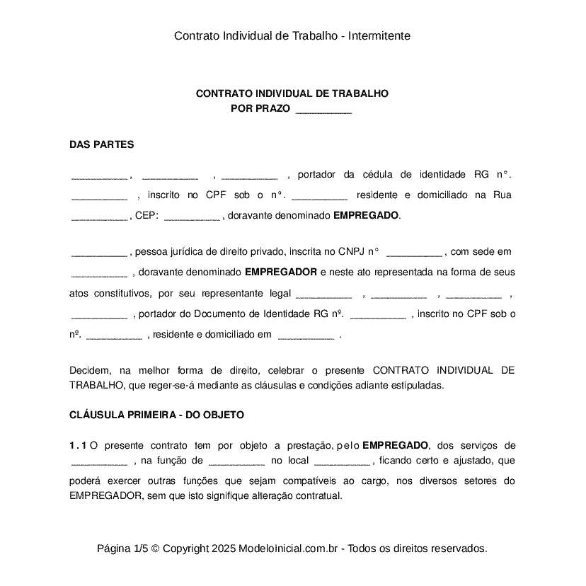 Contrato de Trabalho Intermitente
