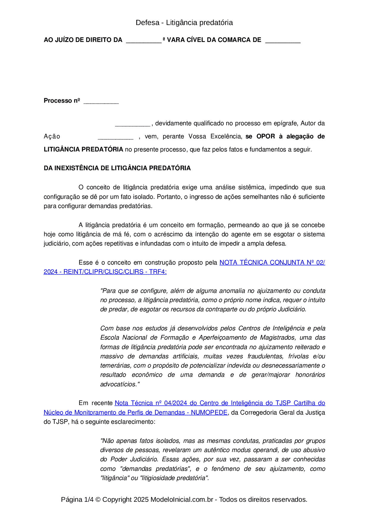 Modelo Defesa - Litigância predatória