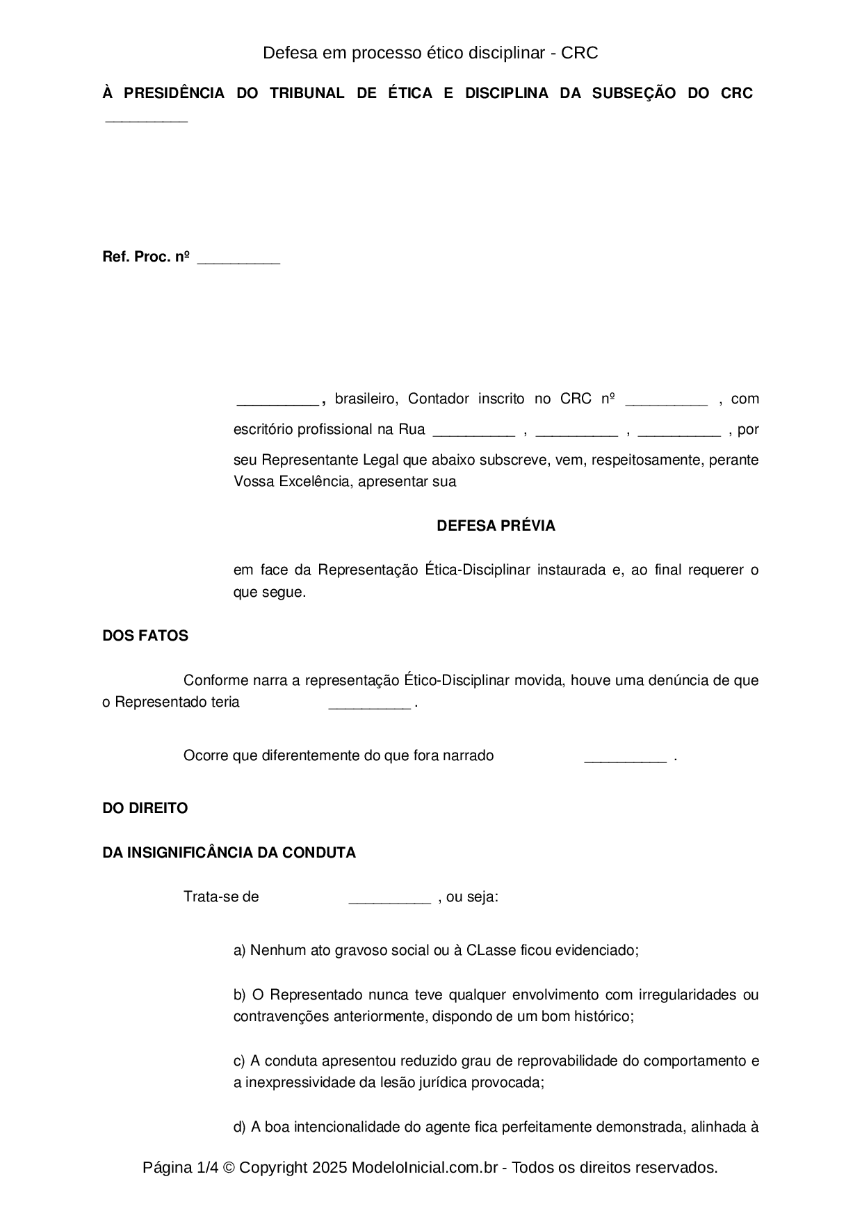 Modelo Defesa em processo ético disciplinar - CRC