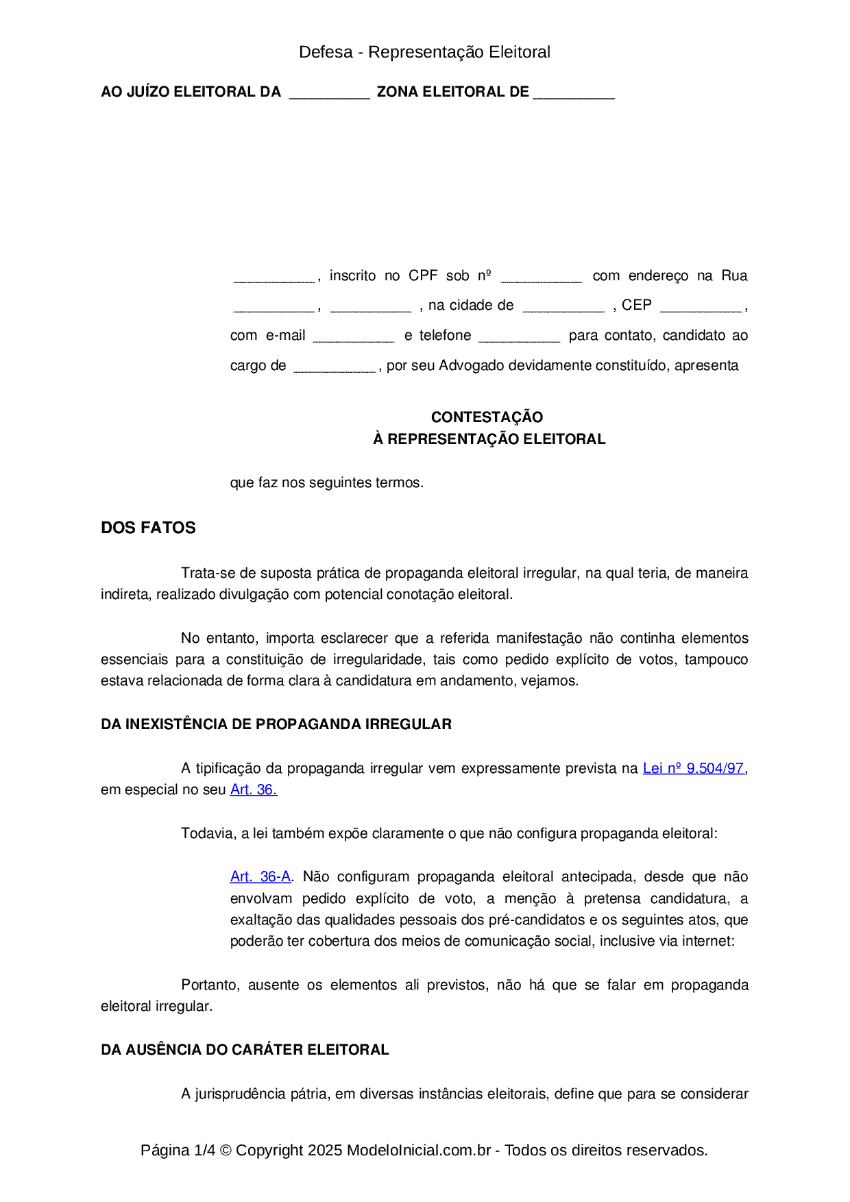 Modelo Defesa - Representação Eleitoral