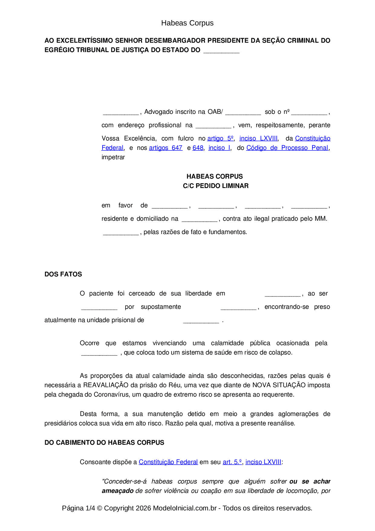Modelo Habeas Corpus - 2024