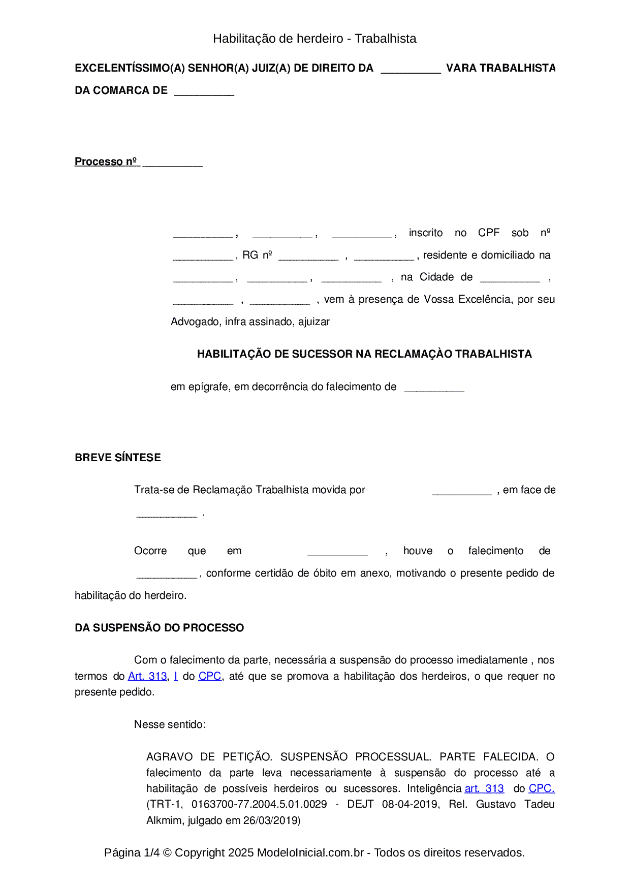 Petição Habilitação De Herdeiros - BRAINCP Petição Habilitação De Herdeiros - BRAINCP