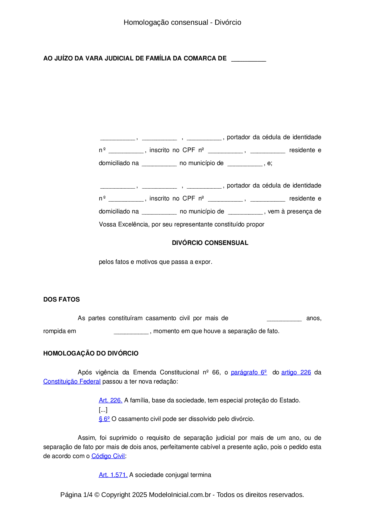Modelo Homologação consensual - Divórcio