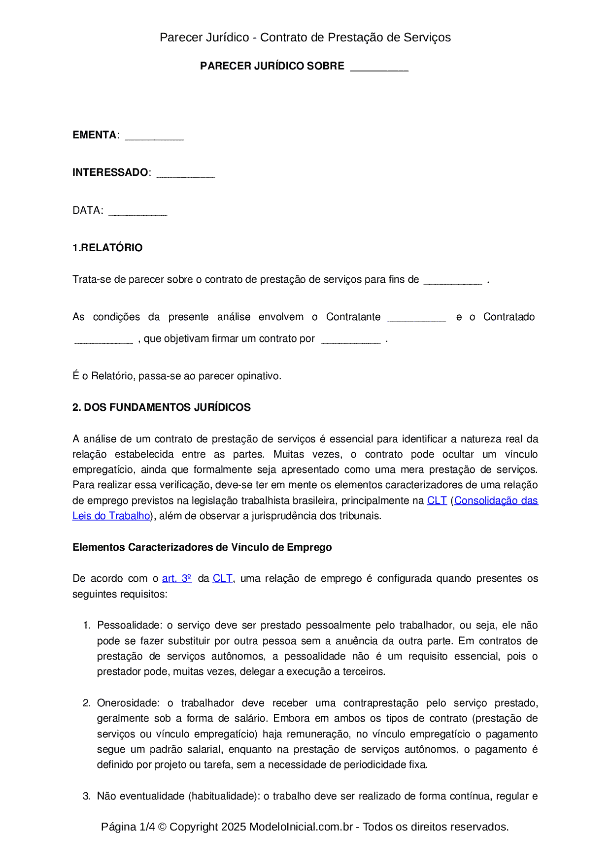 Modelo Parecer Jurídico - Contrato de Prestação de Serviços