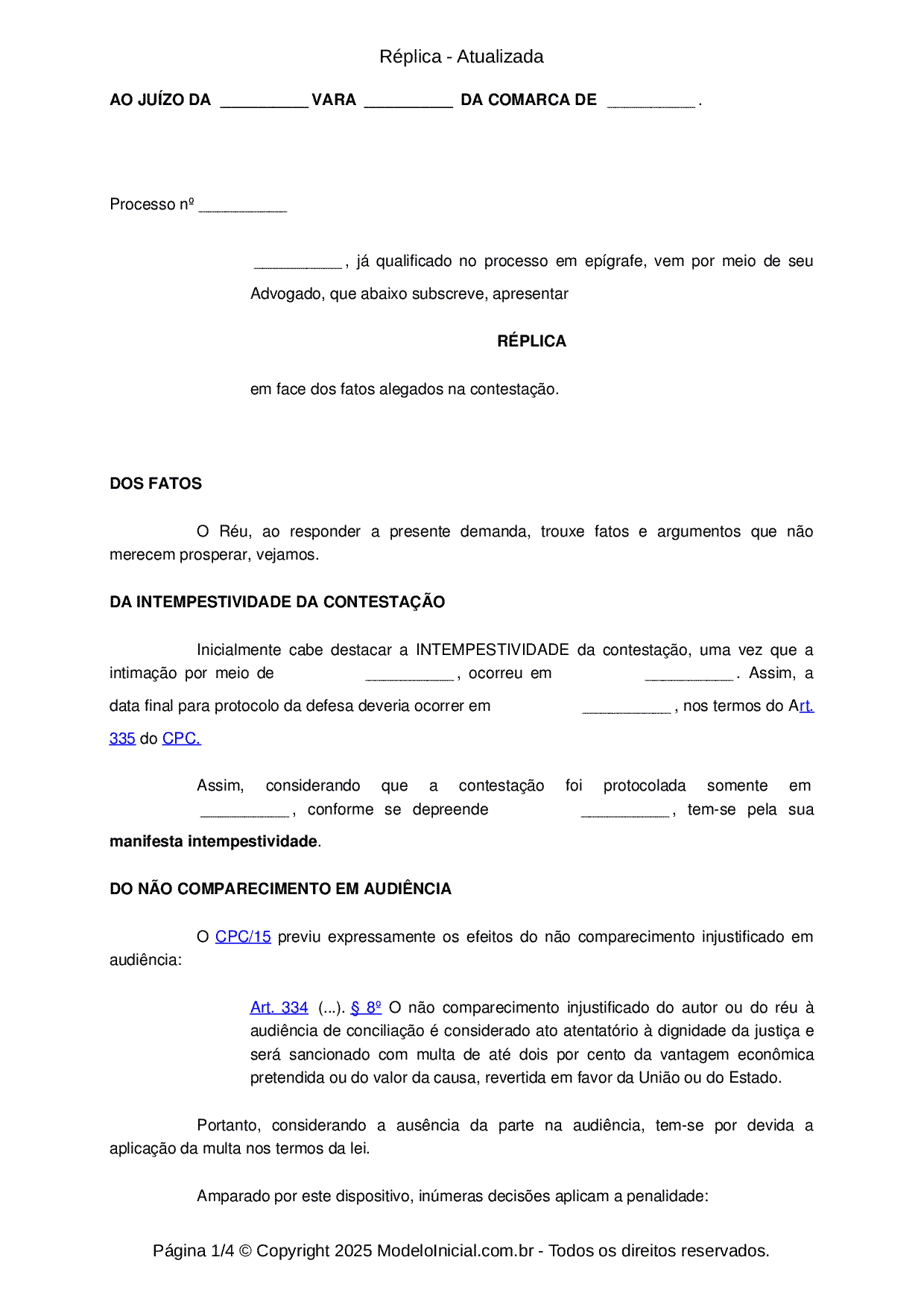 Réplica à Contestação Novo Cpc - RETOEDU