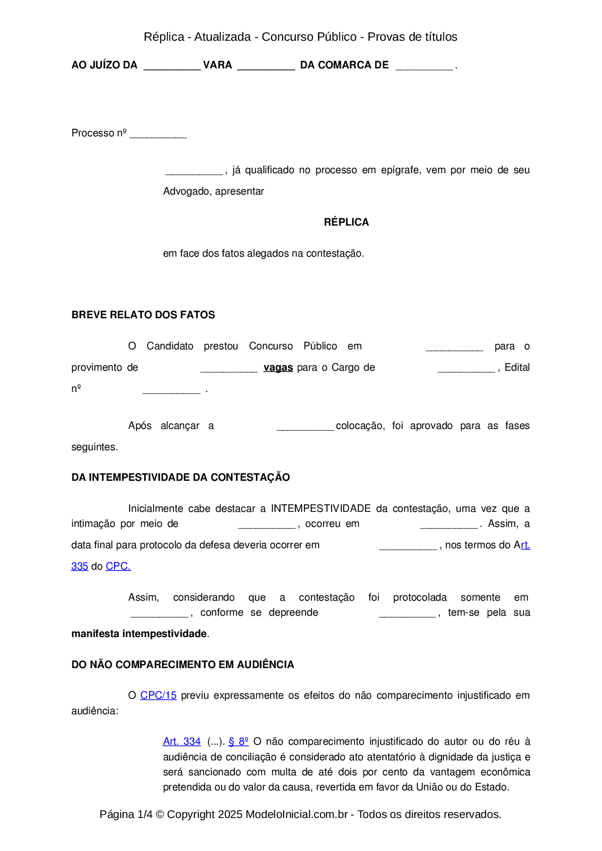 Modelo Réplica à Contestação - 2025- À banca de concurso - Avaliação de ...