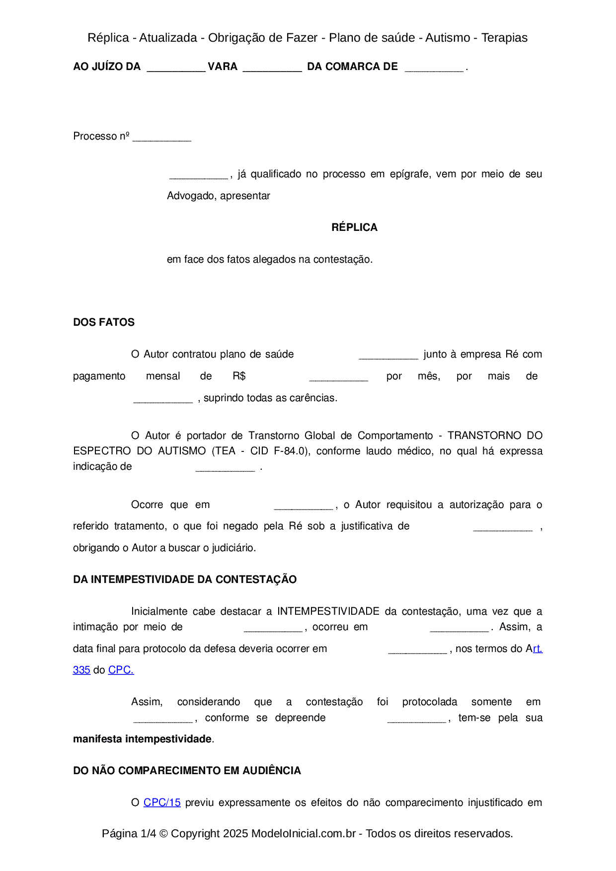 Modelo Réplica Completa - 2025- Ação Cominatória - Plano de saúde ...